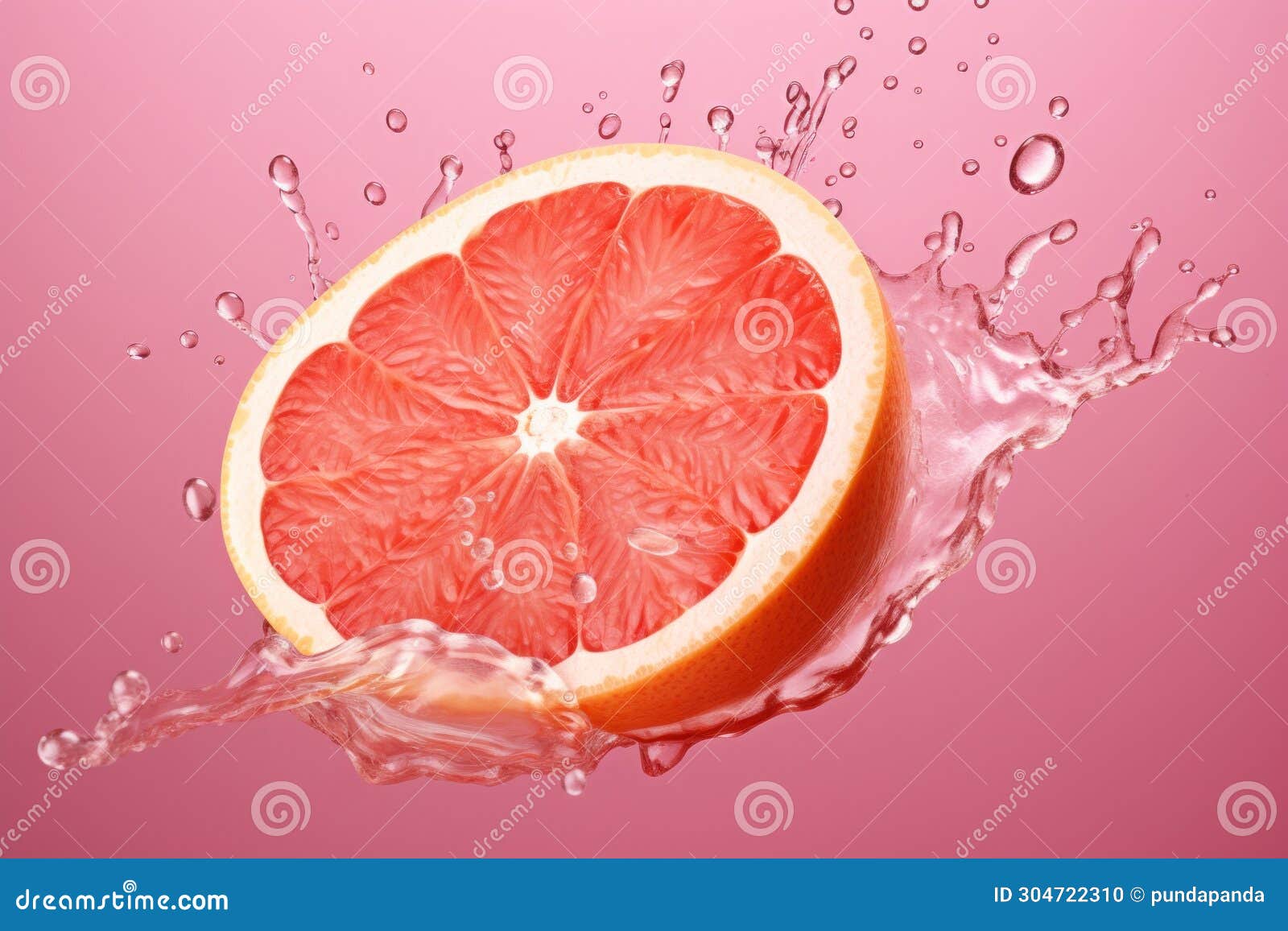Grapefruit in a Splash of Water and Grapefruit Juice on a Pink ...