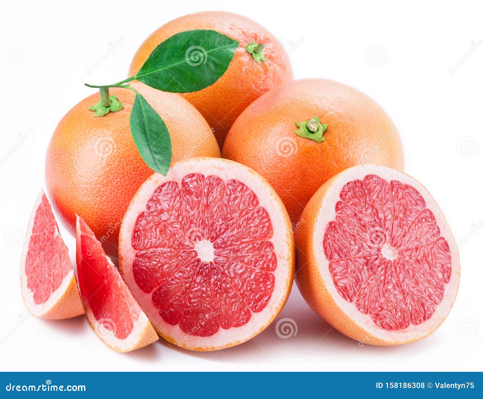 Grapefruits and Grapefruit Slices Isolated on White Background Stock ...