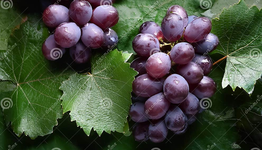Grapes are Arranged on Large Real Grape Leaves Stock Photo - Image of ...