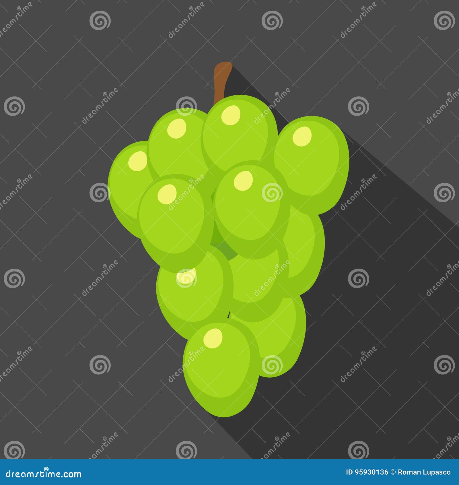 Grapes Cartoon Flat Icon.Dark Blue Background. Vector Illustration ...
