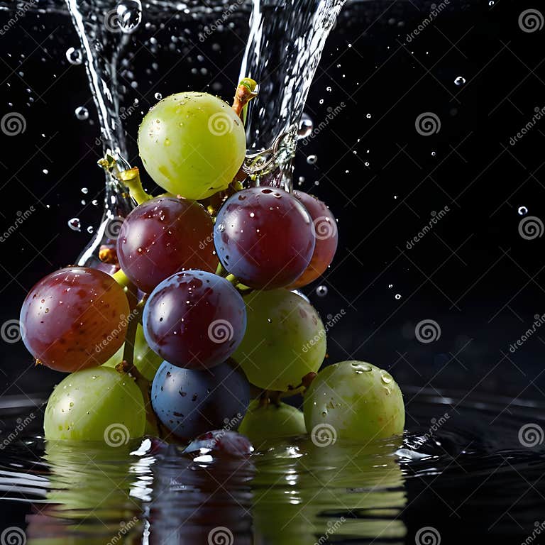 Grapes Falling Deeply Under Water with a Big Splash Stock Illustration ...