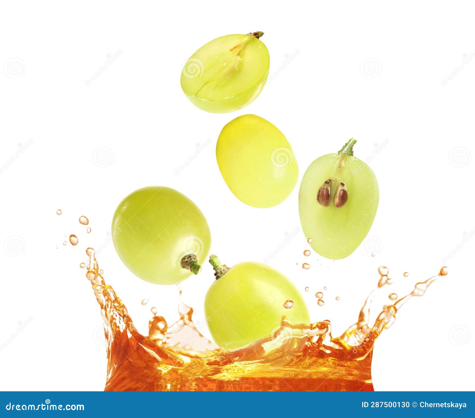 Grapes Falling into Juice on White Background Stock Photo - Image of ...