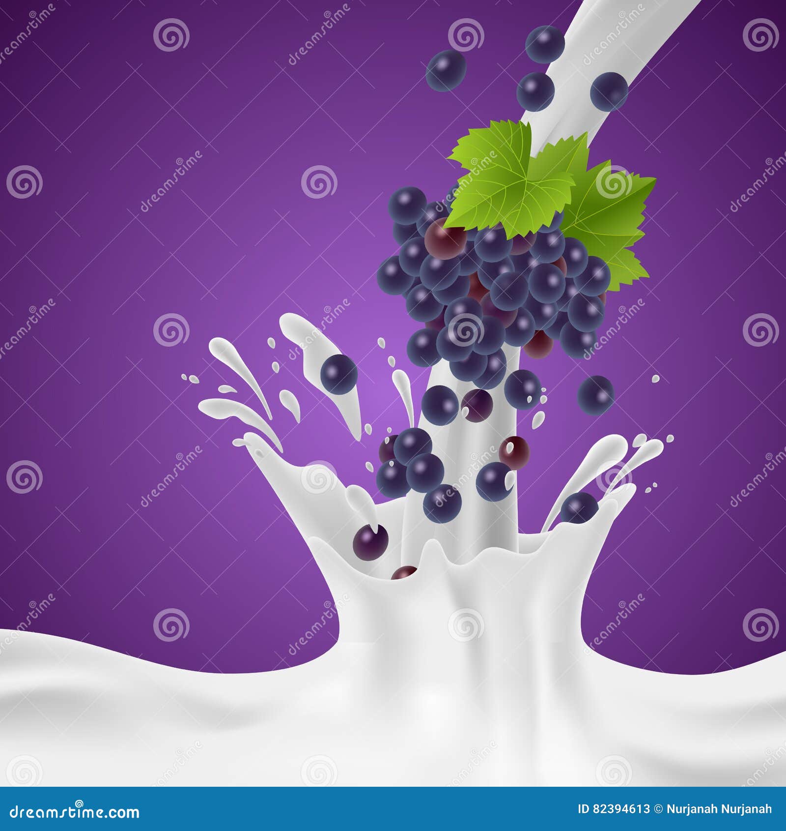 Grapes Falling into the Milky Splash Stock Vector - Illustration of ...