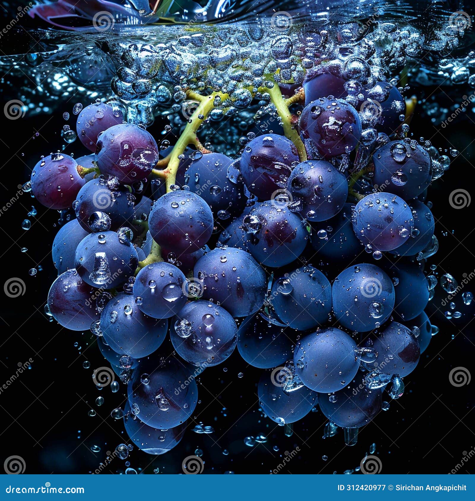 Grapes Falling in Water with Splash on Black Background, AI Generate ...