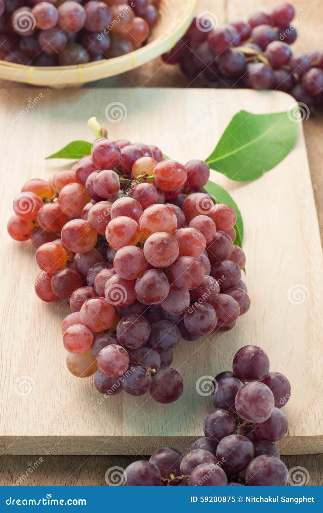 Grapes Fruit on Wooden Block. Stock Image - Image of health, nutrition ...