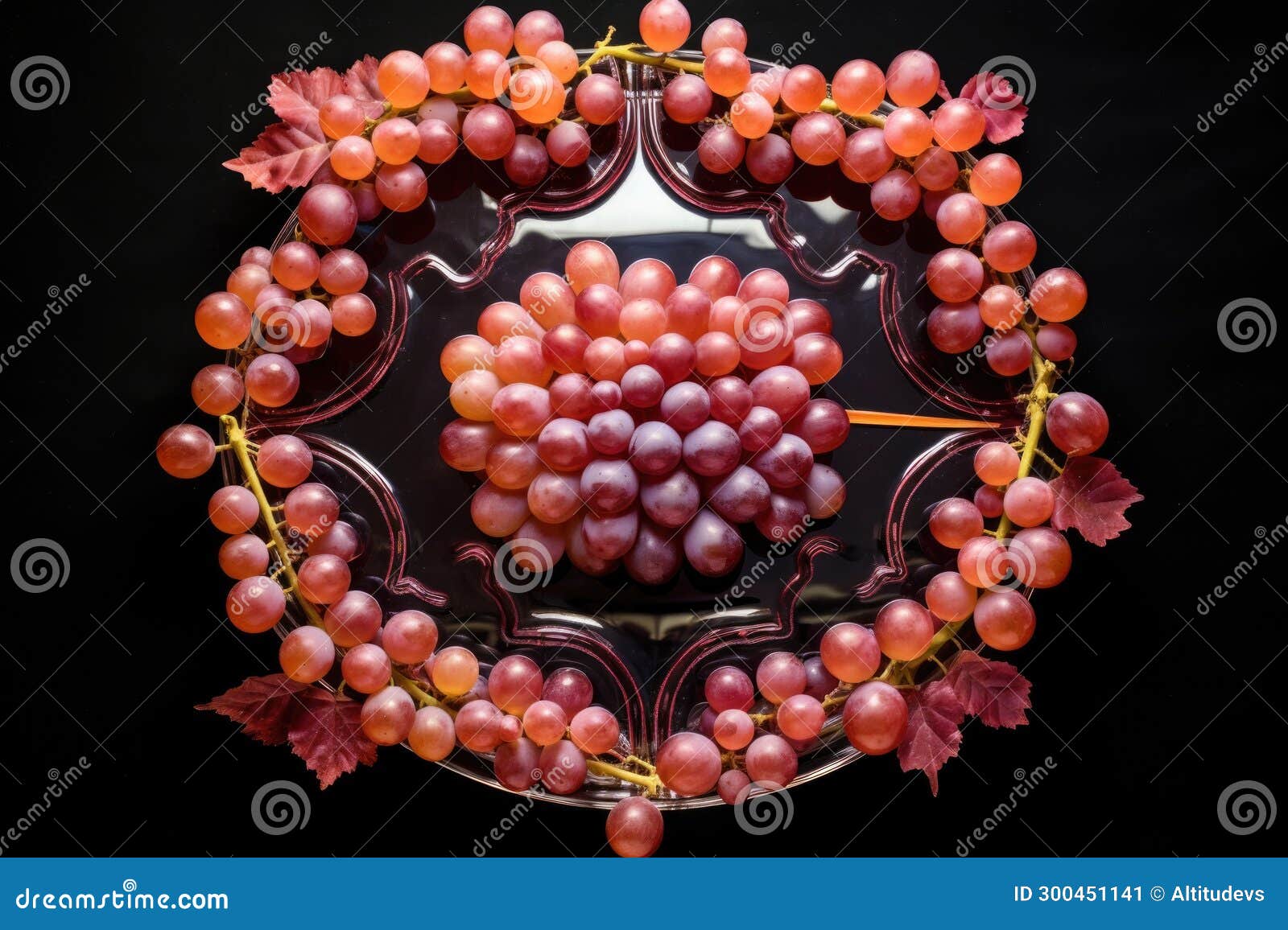 Grapes Halved and Arranged into a Circular Pattern on a Glass Plate ...