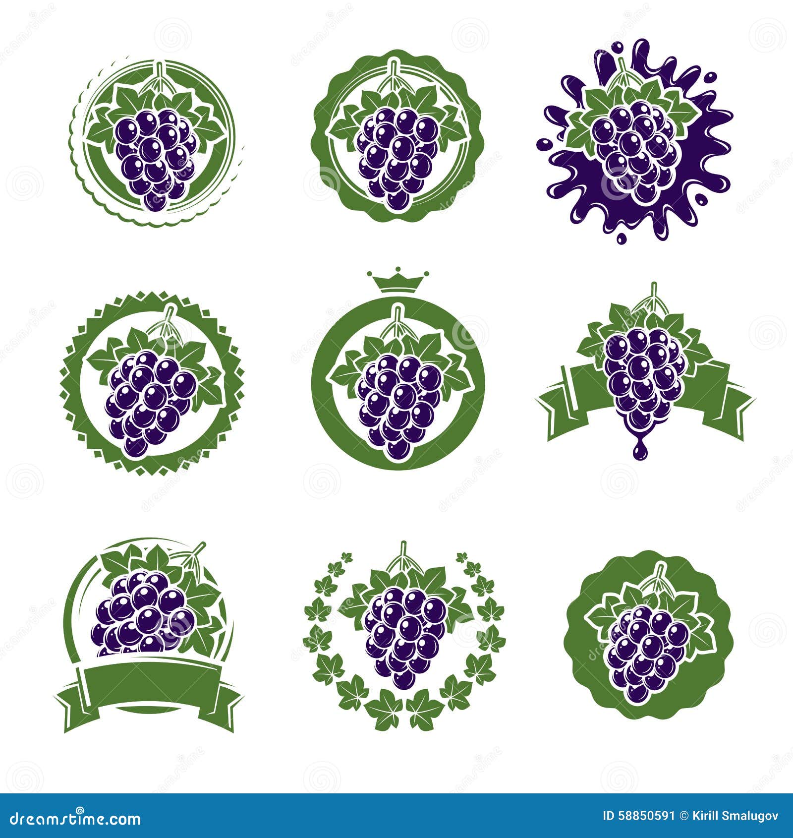 Grapes Labels and Elements Set. Vector Stock Vector - Illustration of ...