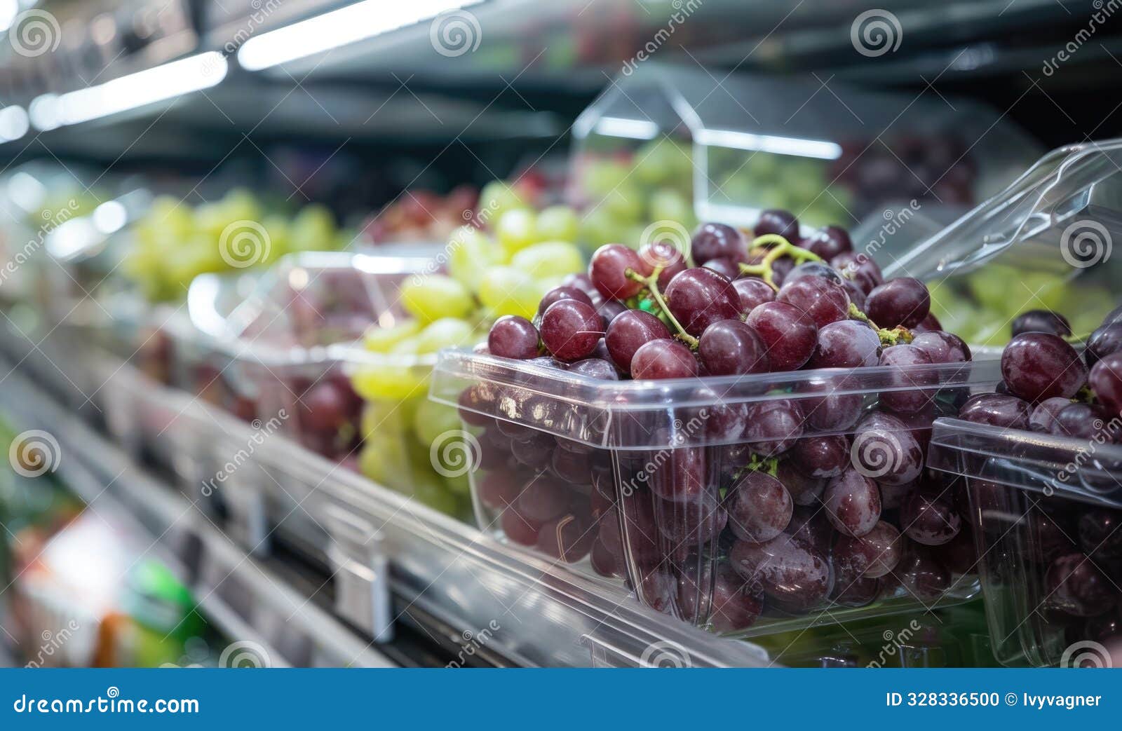 Grapes in a Modern Clear Container on a Grocery Shelf Stock Photo ...