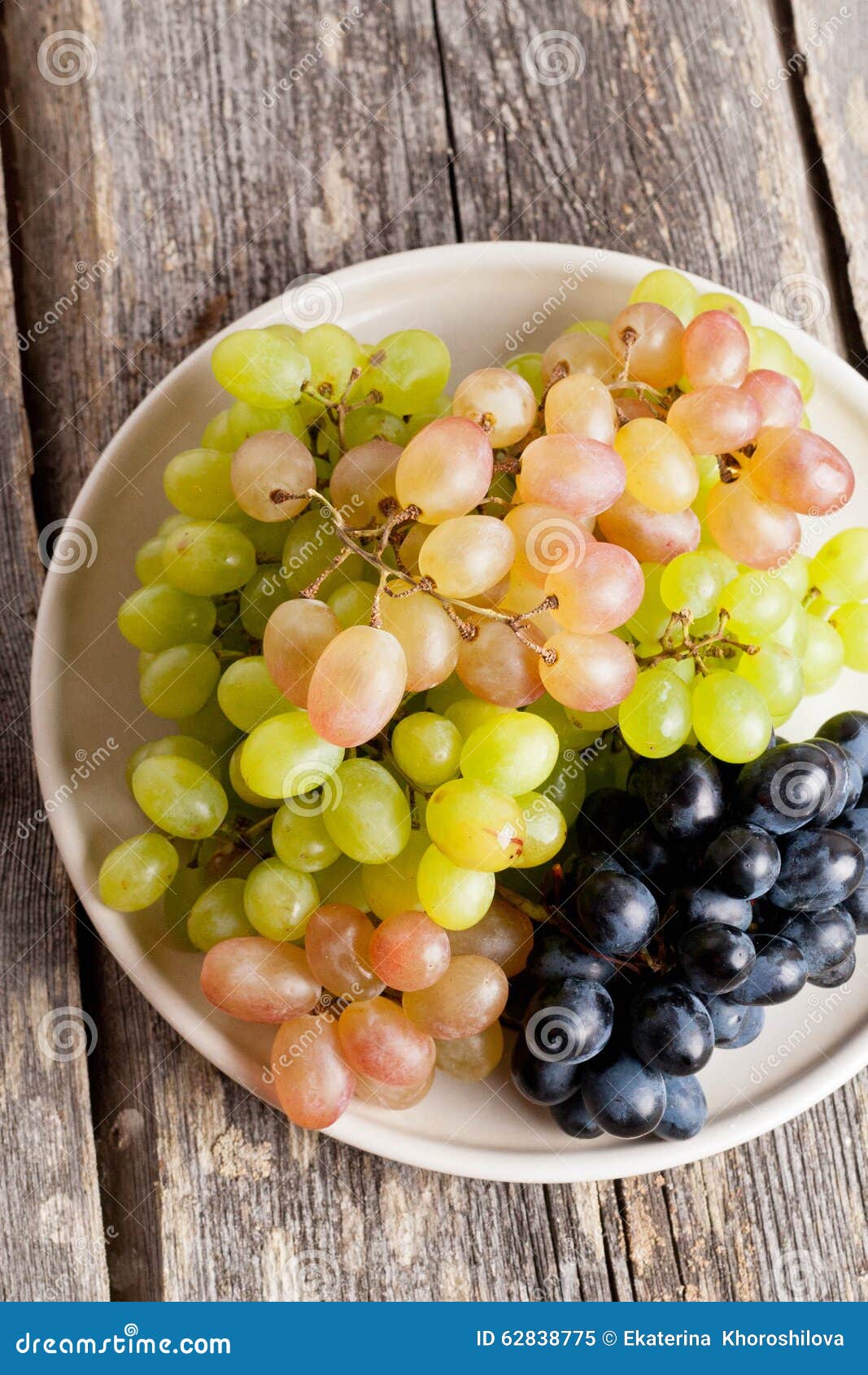 Grapes on a Plate on a Old Wooden Table. Stock Image - Image of bunch ...