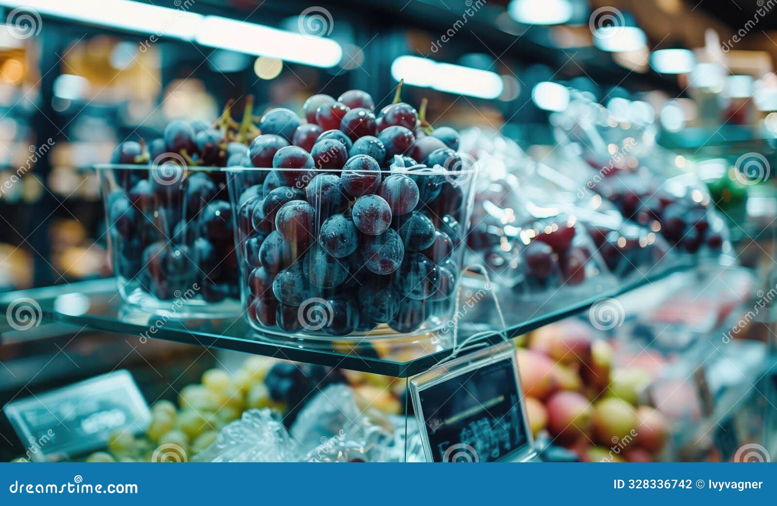 Grapes in a Stylish Glass Container in Grocery Store Stock Photo ...