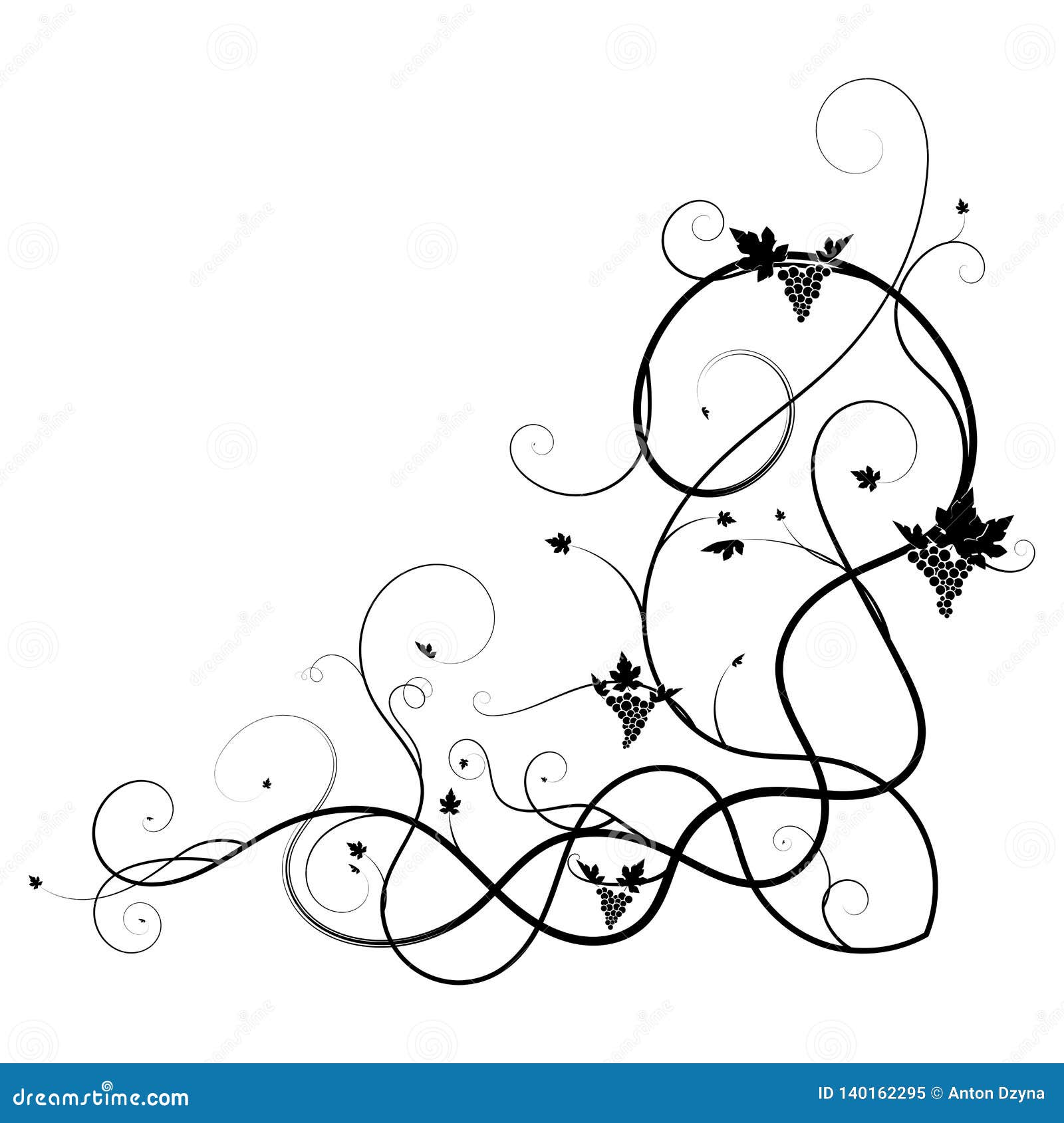 Grapes Weaving Tangled Plant Black on White Stock Illustration ...