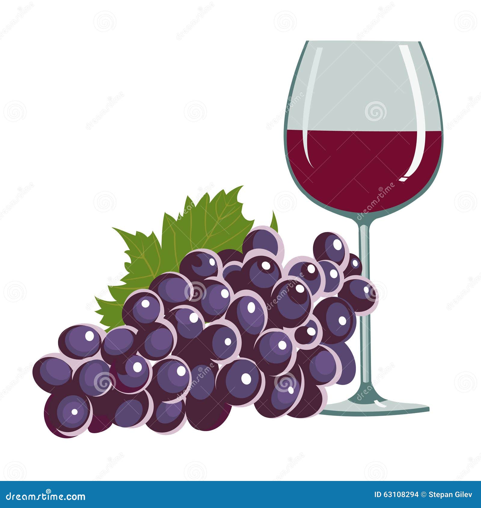 Grapes and a wine glass stock vector. Illustration of grapes - 63108294