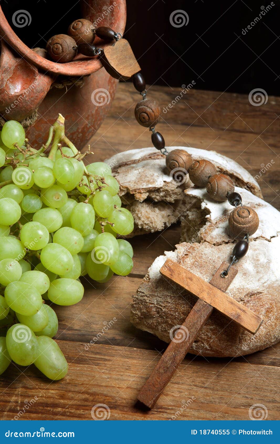 Grapes wine and holy bread stock image. Image of loaves - 18740555