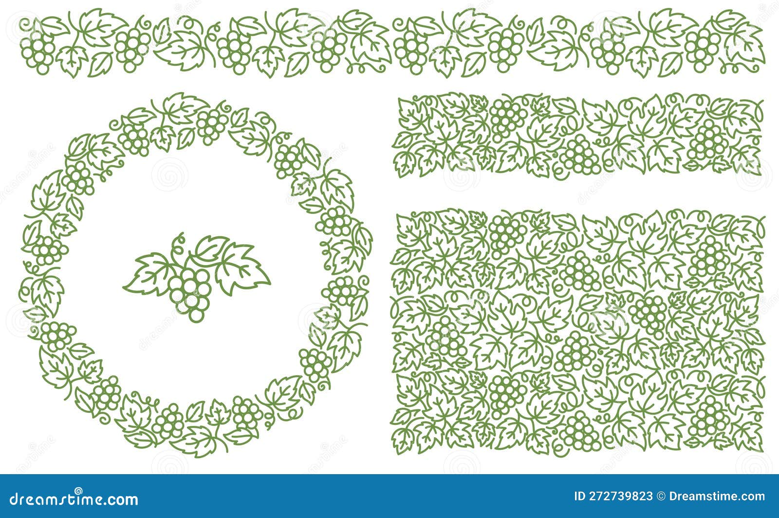 Grapevine Ornament Kit. Thick Line Pattern. Grape Branches and Leaves ...