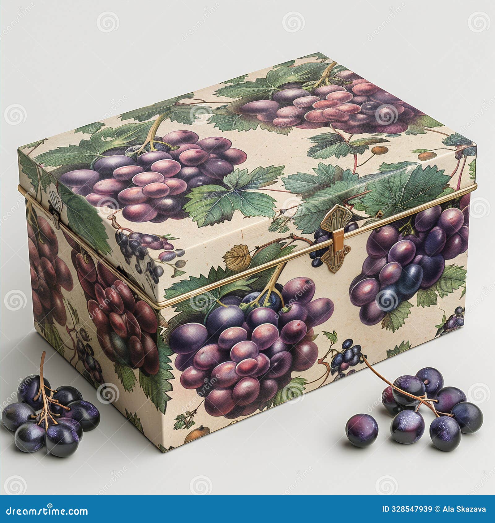 Grapevine Patterned Storage Box with Brass Clasp Stock Image - Image of ...