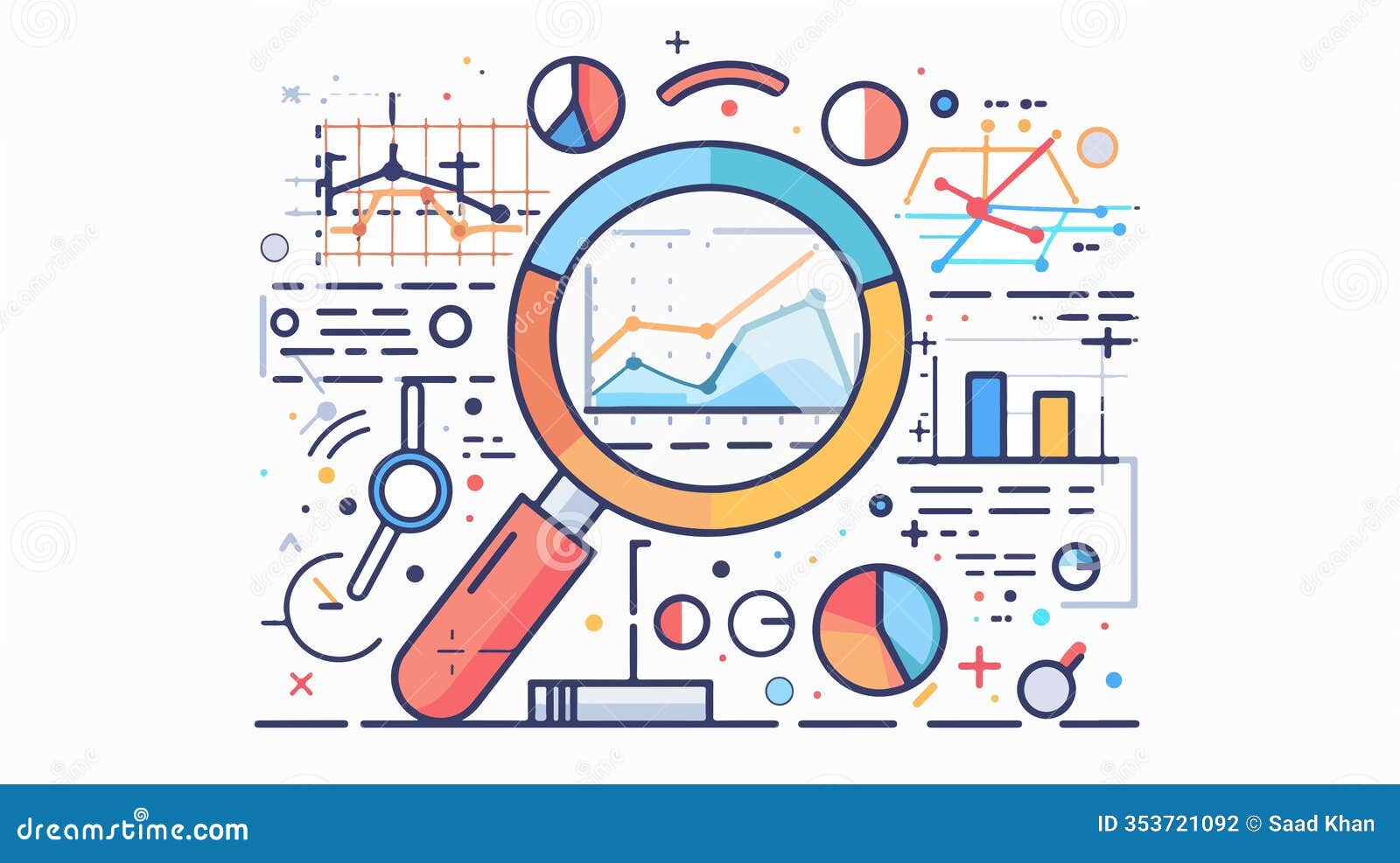 Graph Analysis with Magnifying Glass Icon Stock Vector - Illustration ...