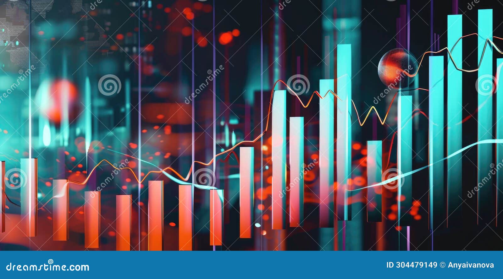 A Graph Bar Chart with Red and Blue Lights Stock Illustration ...