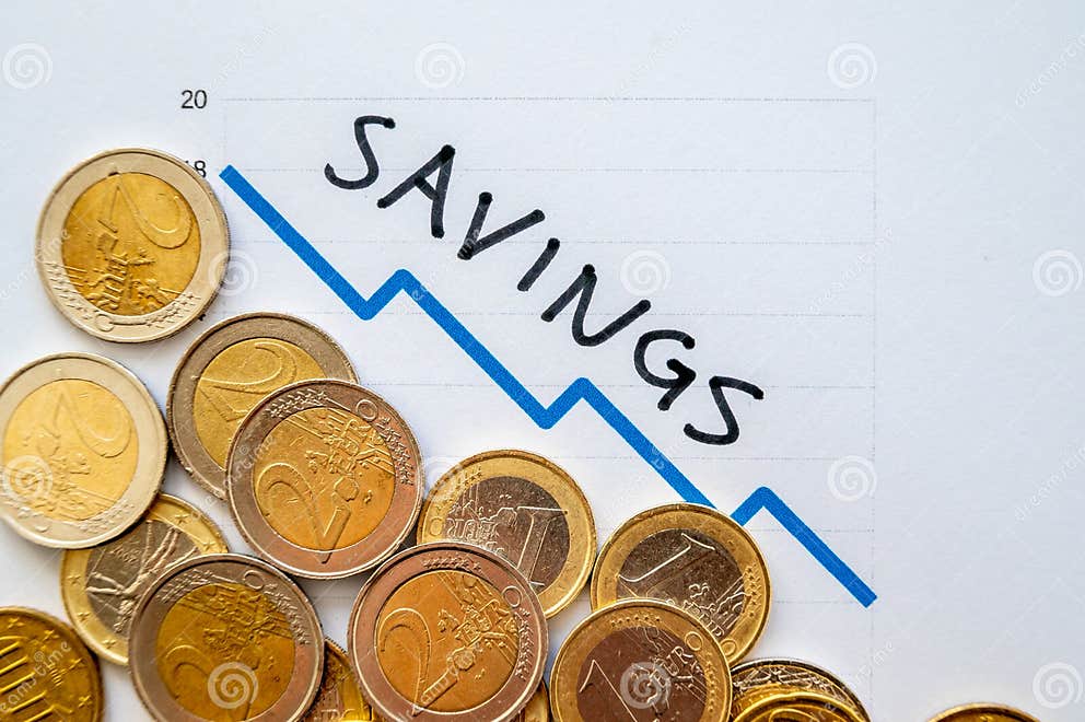 Graph with Descending Line, Coins Next To it, and `savings` Text ...