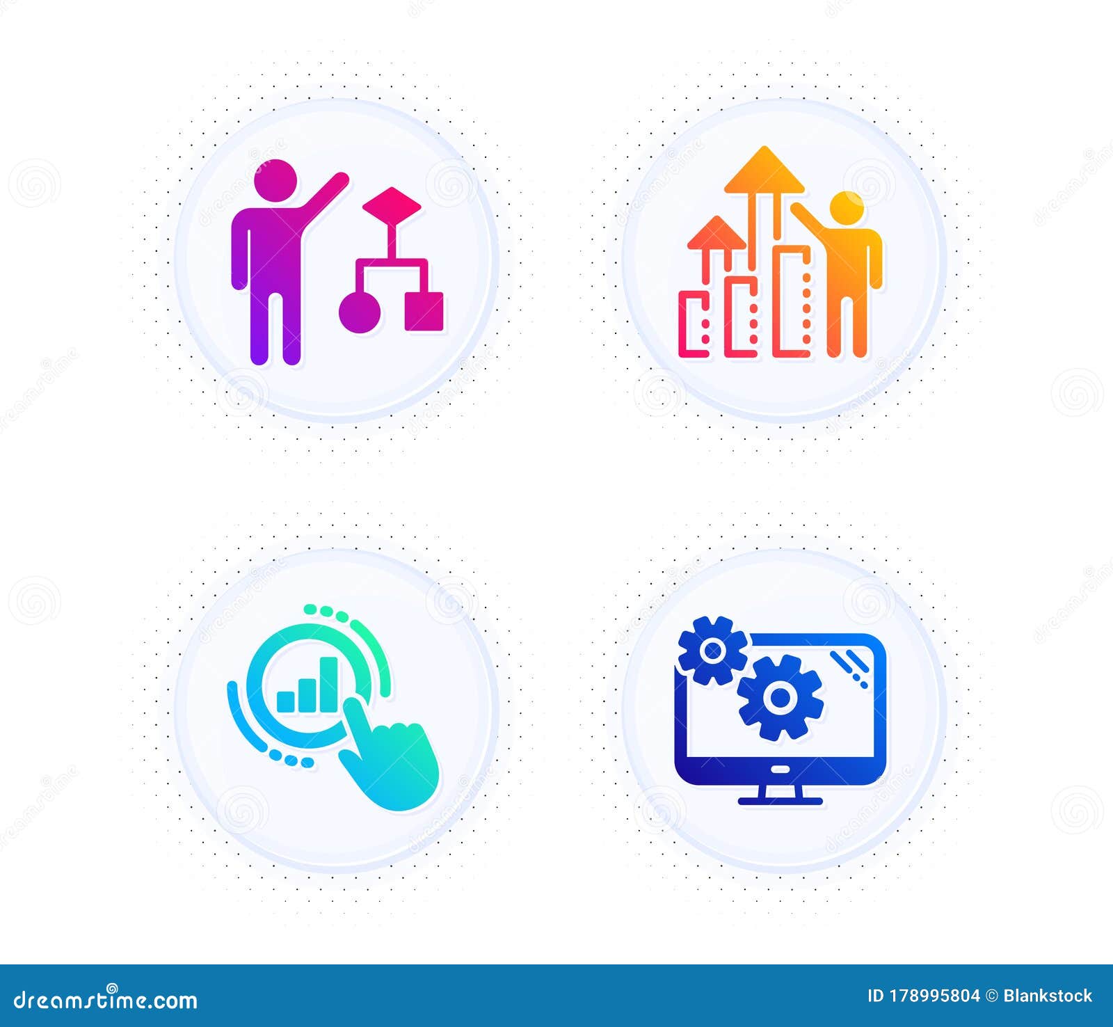 Graph Chart, Algorithm and Employee Results Icons Set. Settings Sign ...