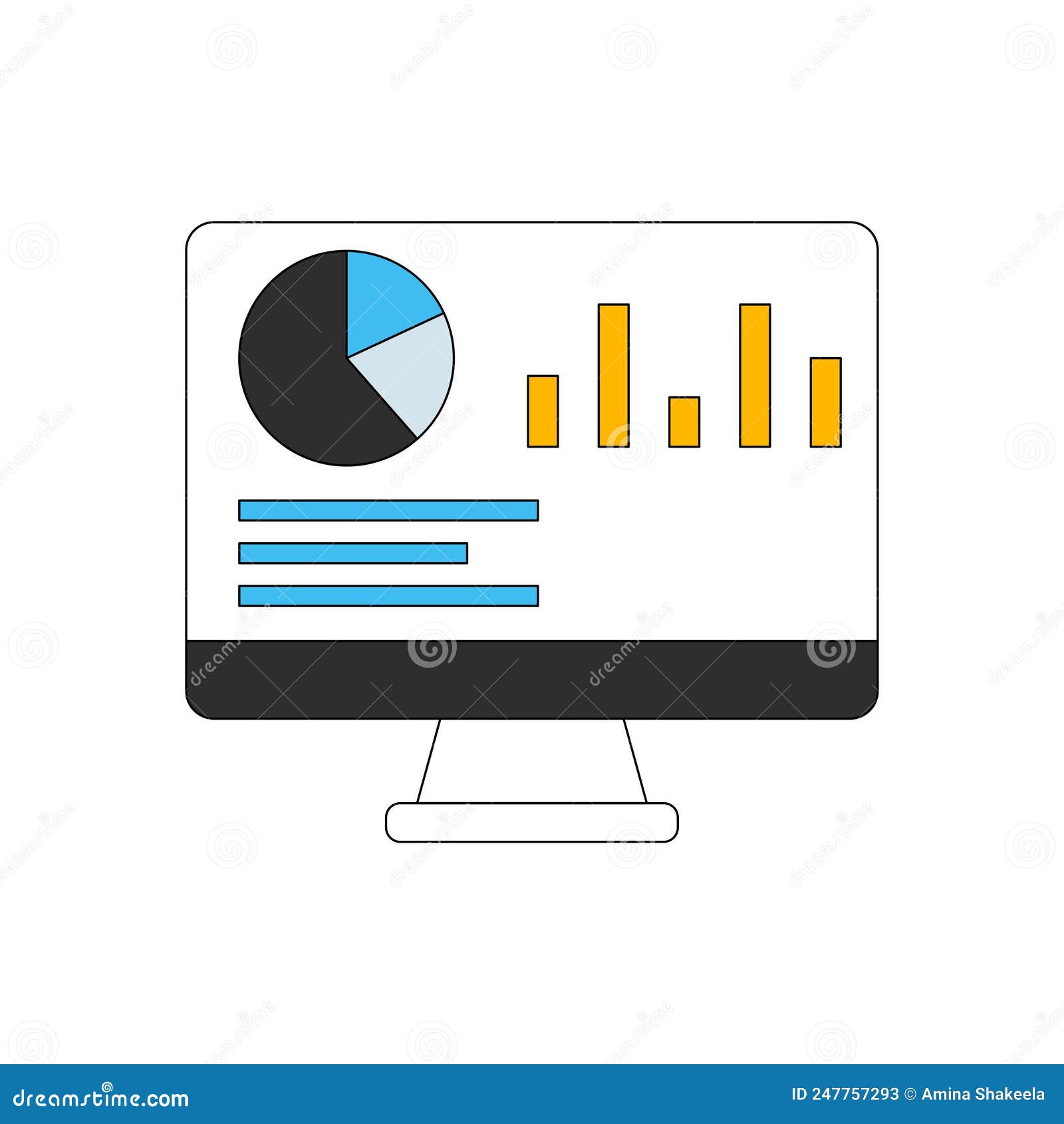 The Graph Chart is Appearing on the Monitor Screen Stock Vector ...