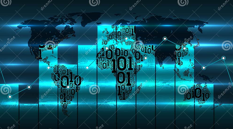 Graph Chart of Development of Digital Global Technologies of Against Background of World Map ...