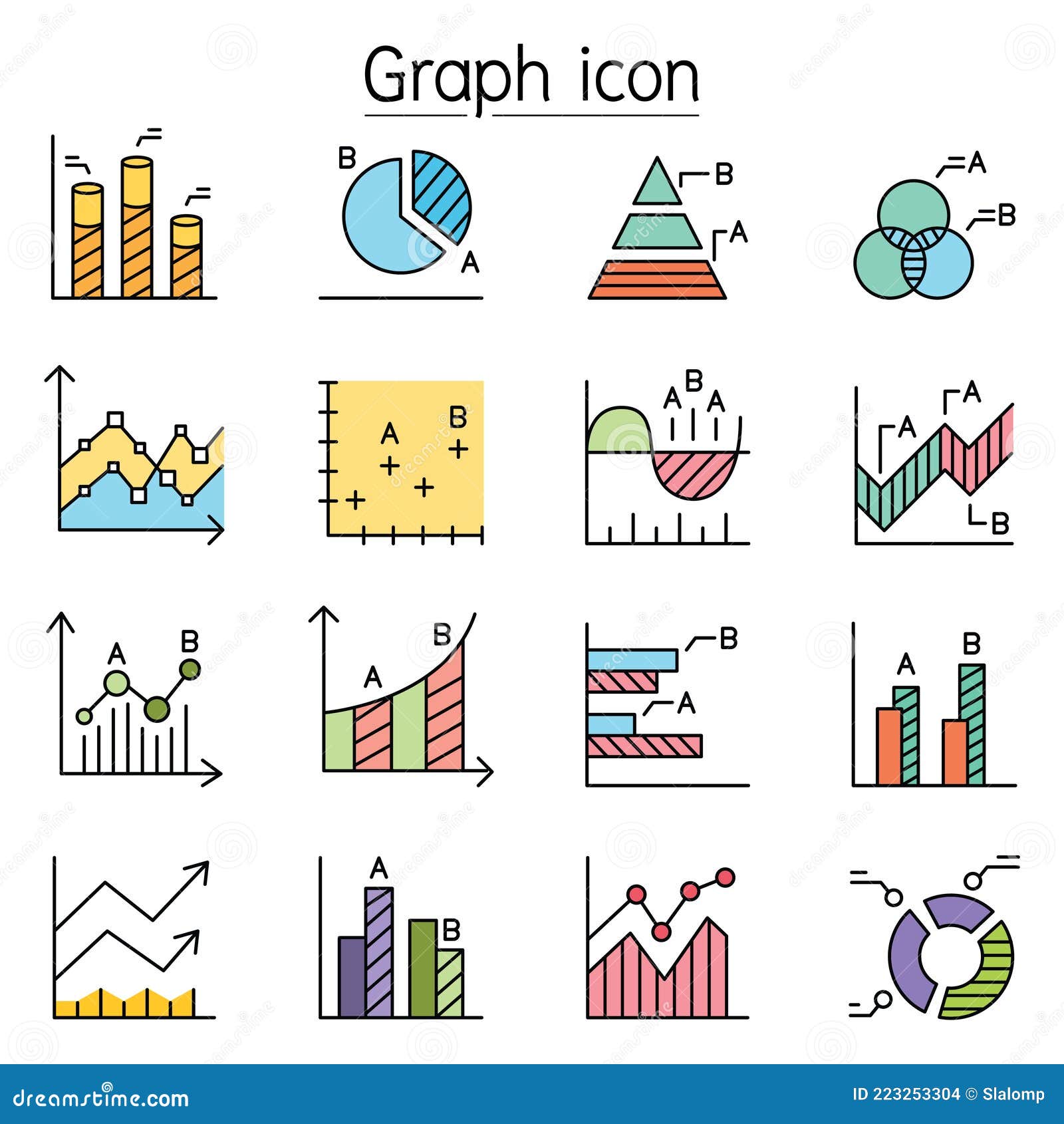 Graph, Chart, Diagram, Data, Infographic Icon Set Filled Outline Style ...