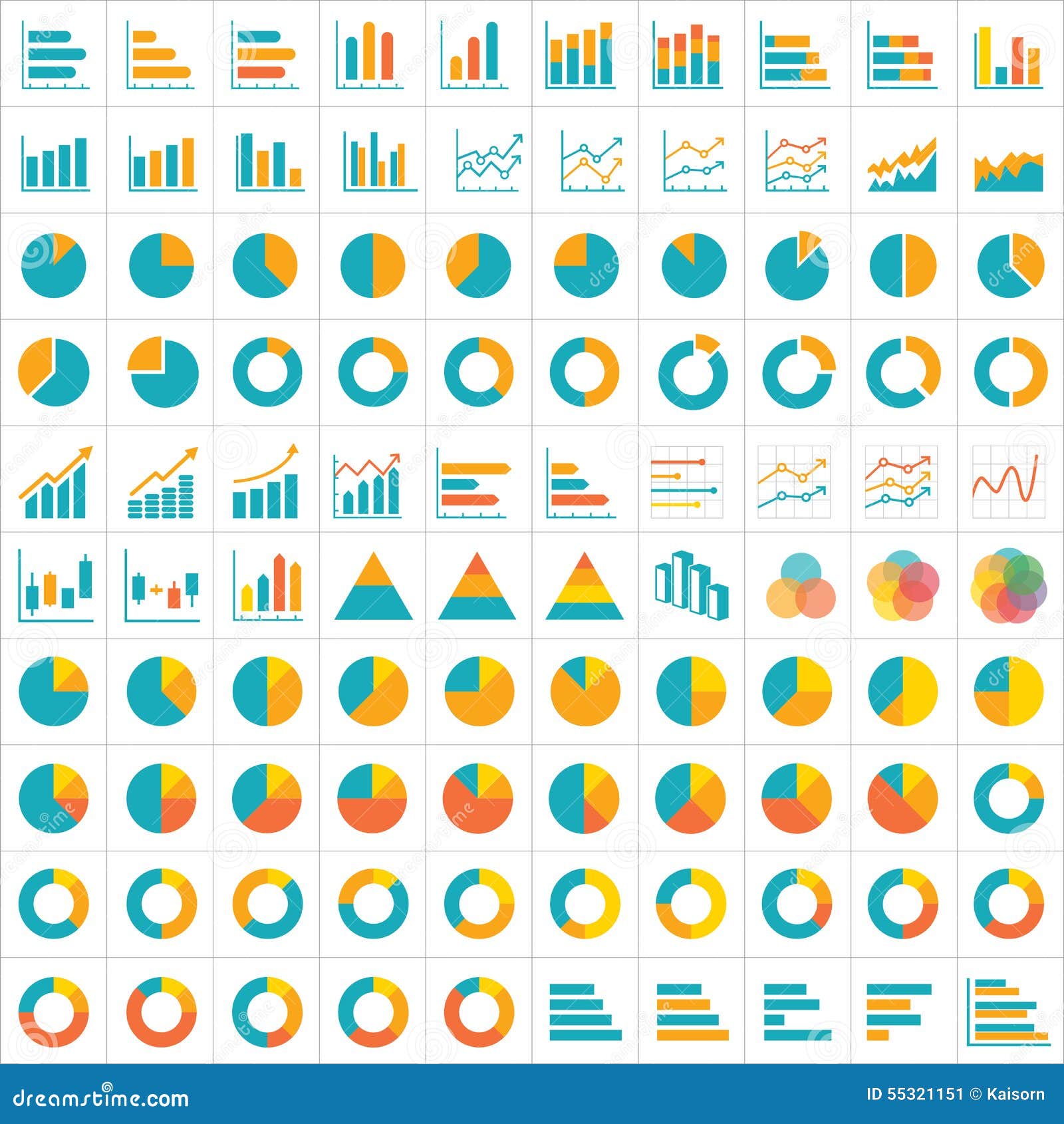 100 Graph and Chart Infographic Icon Flat Design Stock Vector ...