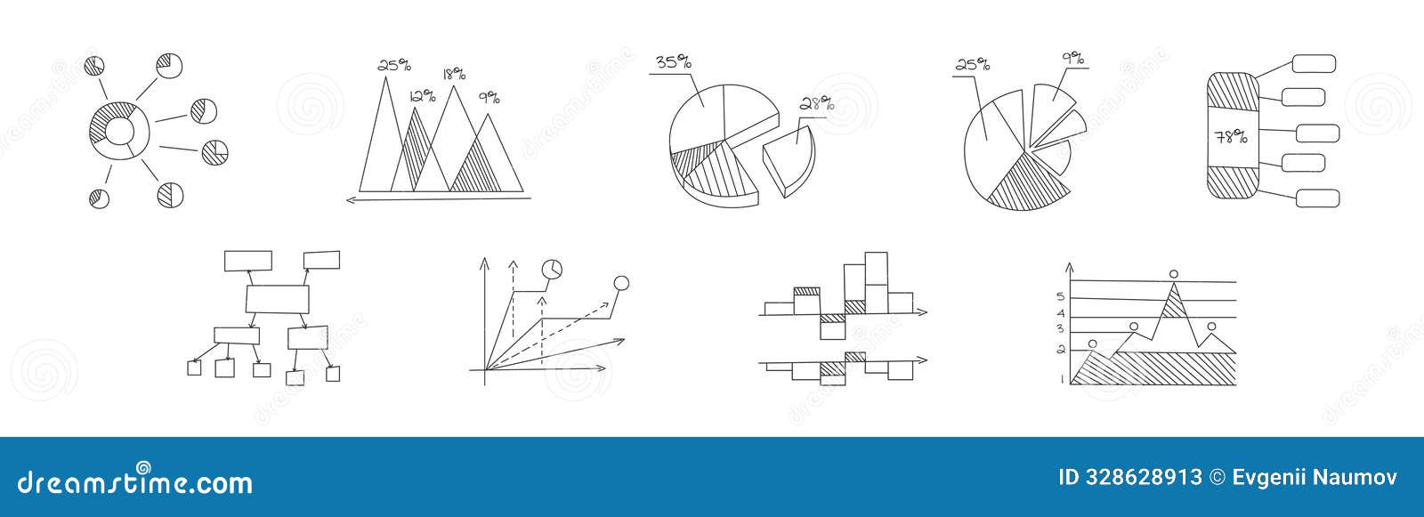 Graph and Chart Line Drawing As Infographic Element Vector Set Stock ...