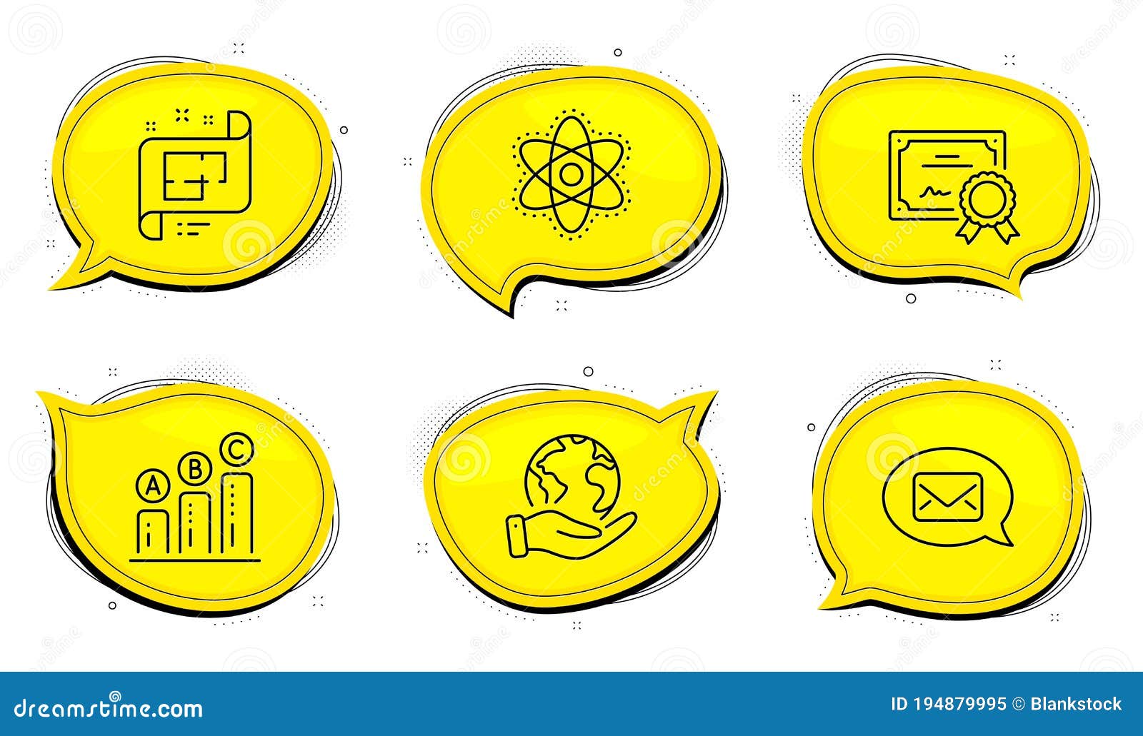 Graph Chart, Messenger and Architectural Plan Icons Set. Chemistry Atom ...