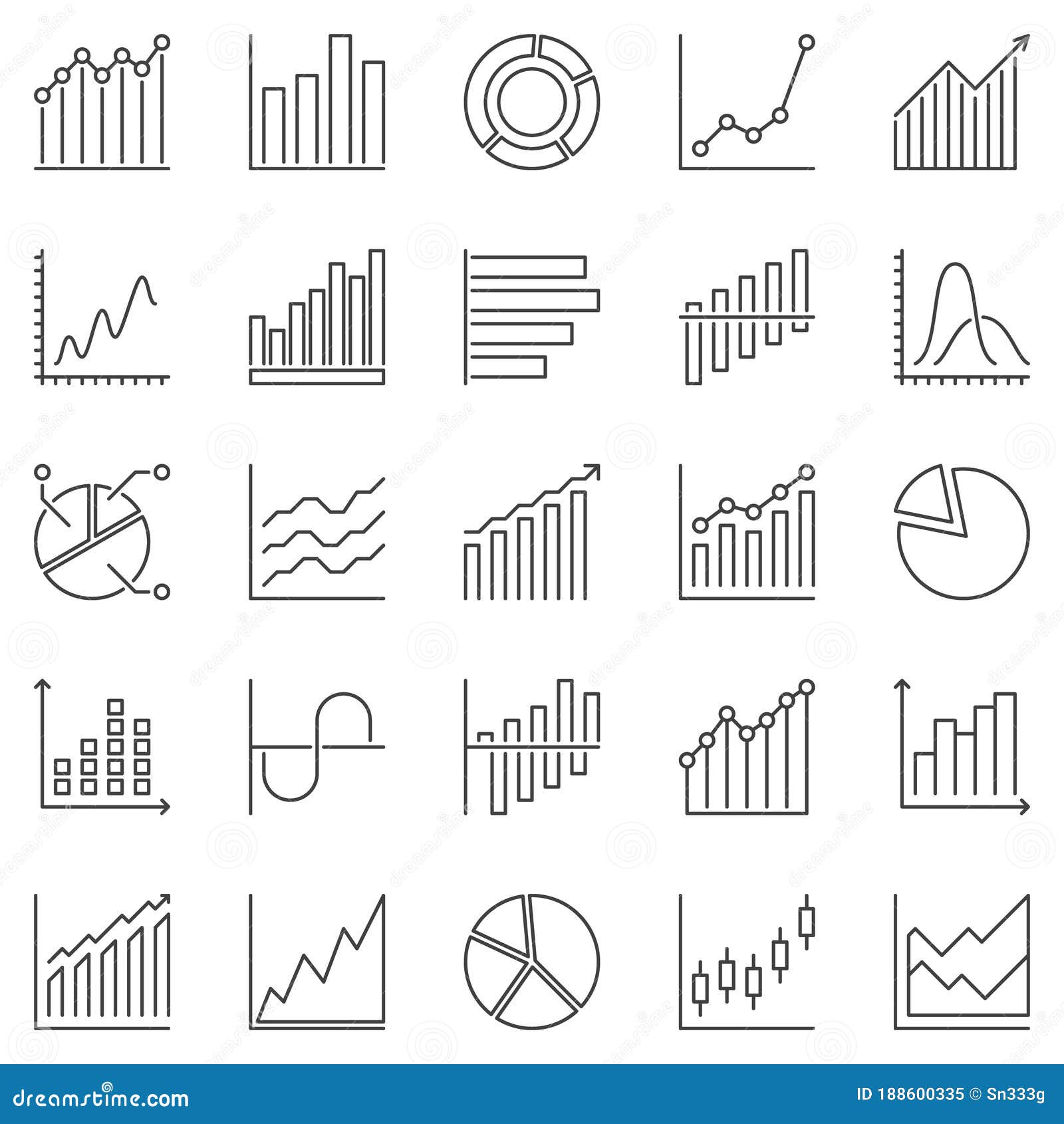 Graph and Chart Outline Icons - Vector Statistics Symbols Stock Vector ...