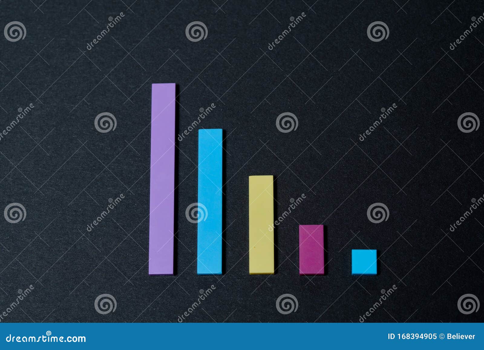 Colored Decline Graph on a Black Background. Colored Blocks on a Black ...