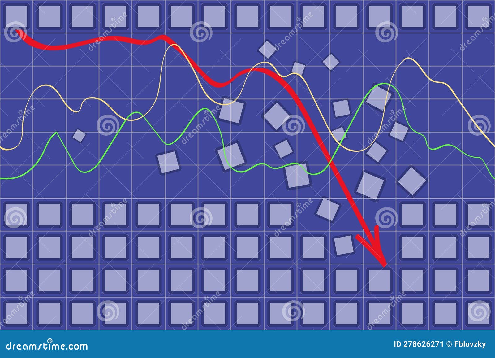 Graph with Colored Lines and a Red Down Arrow Stock Vector ...