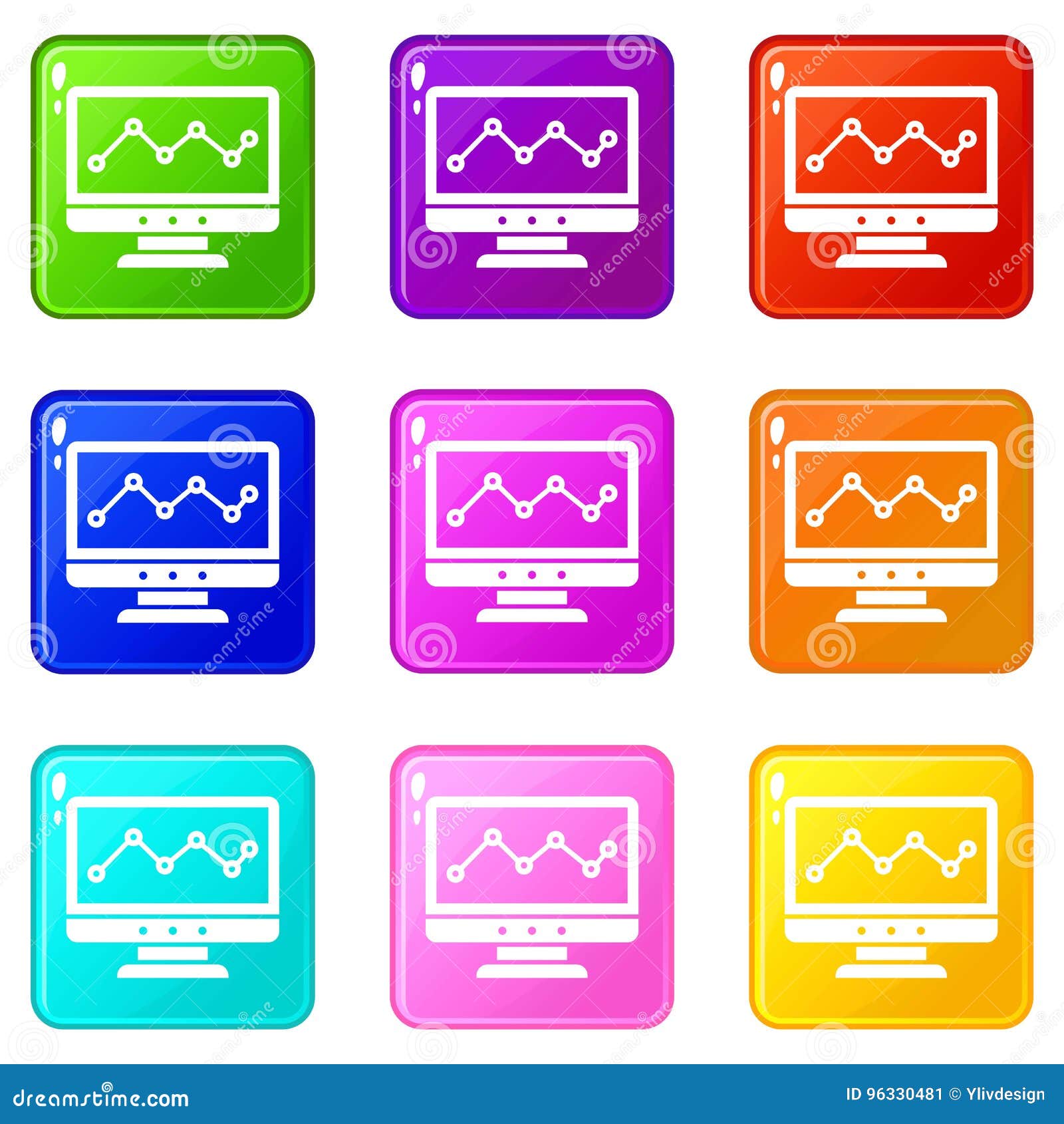 Graph in Computer Screen Icons 9 Set Stock Vector - Illustration of ...