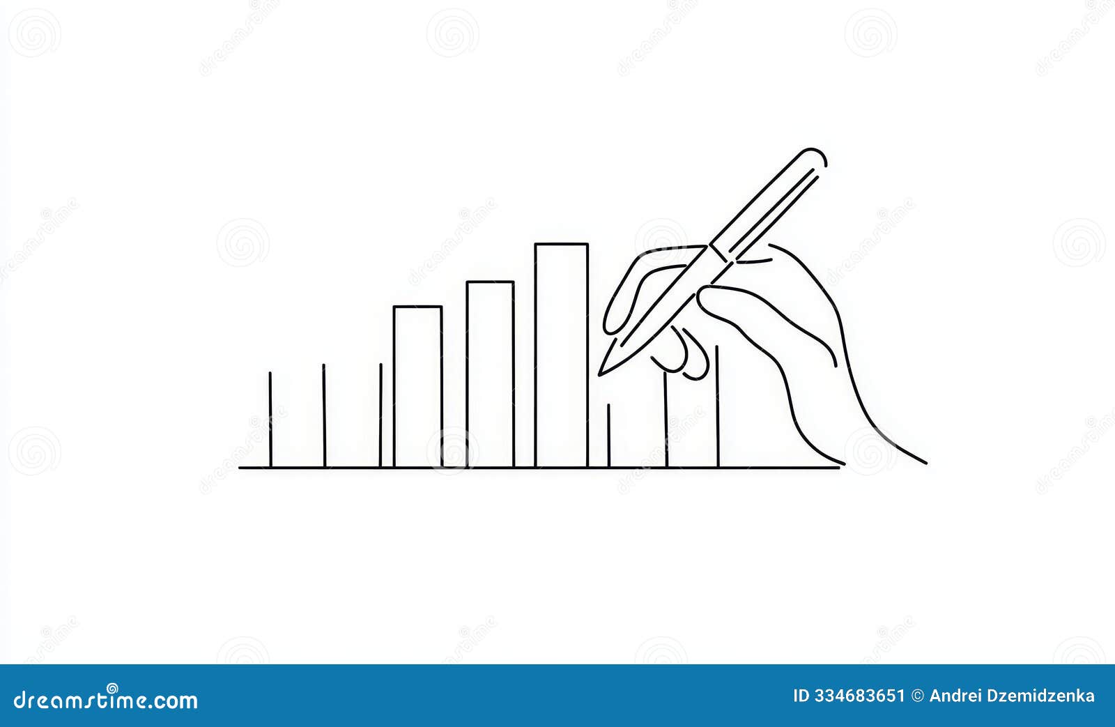 Graph with Continuous Line Drawing, Business Growth, Icon 3D, Object ...
