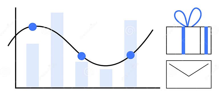 Bar Graph with Line Chart, Gift Box, and Envelope Representing Business ...