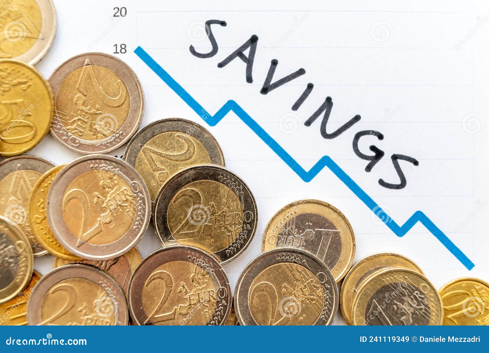 Graph with Descending Line, Coins Next To it, and `savings` Text ...