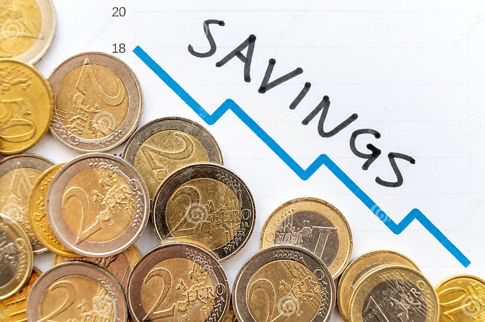 Graph with Descending Line, Coins Next To it, and `savings` Text ...