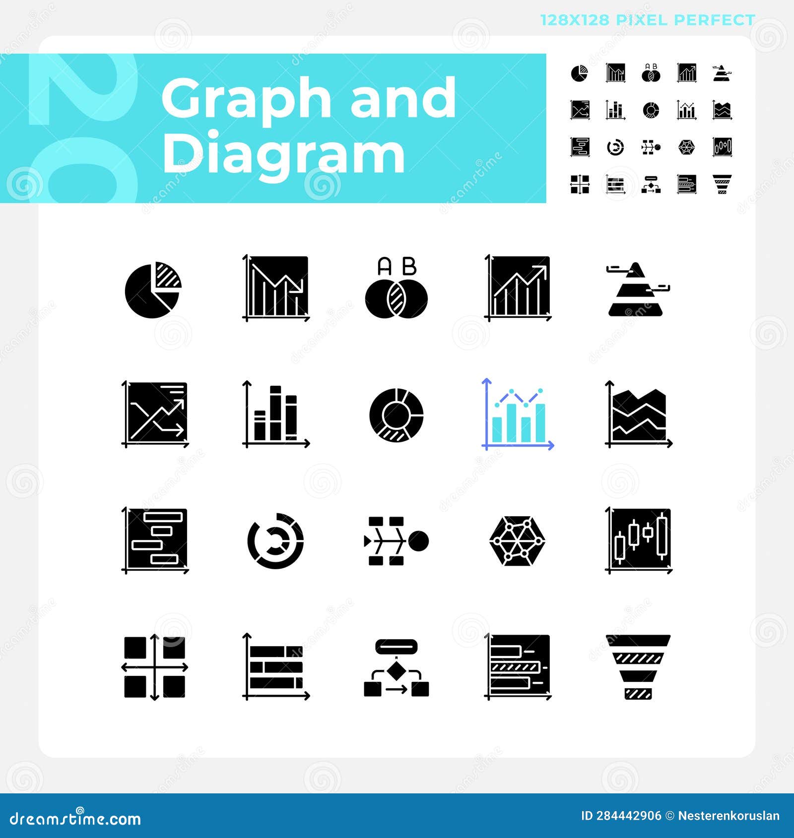 Graph and Diagram Black Glyph Icons Set on White Space Stock ...