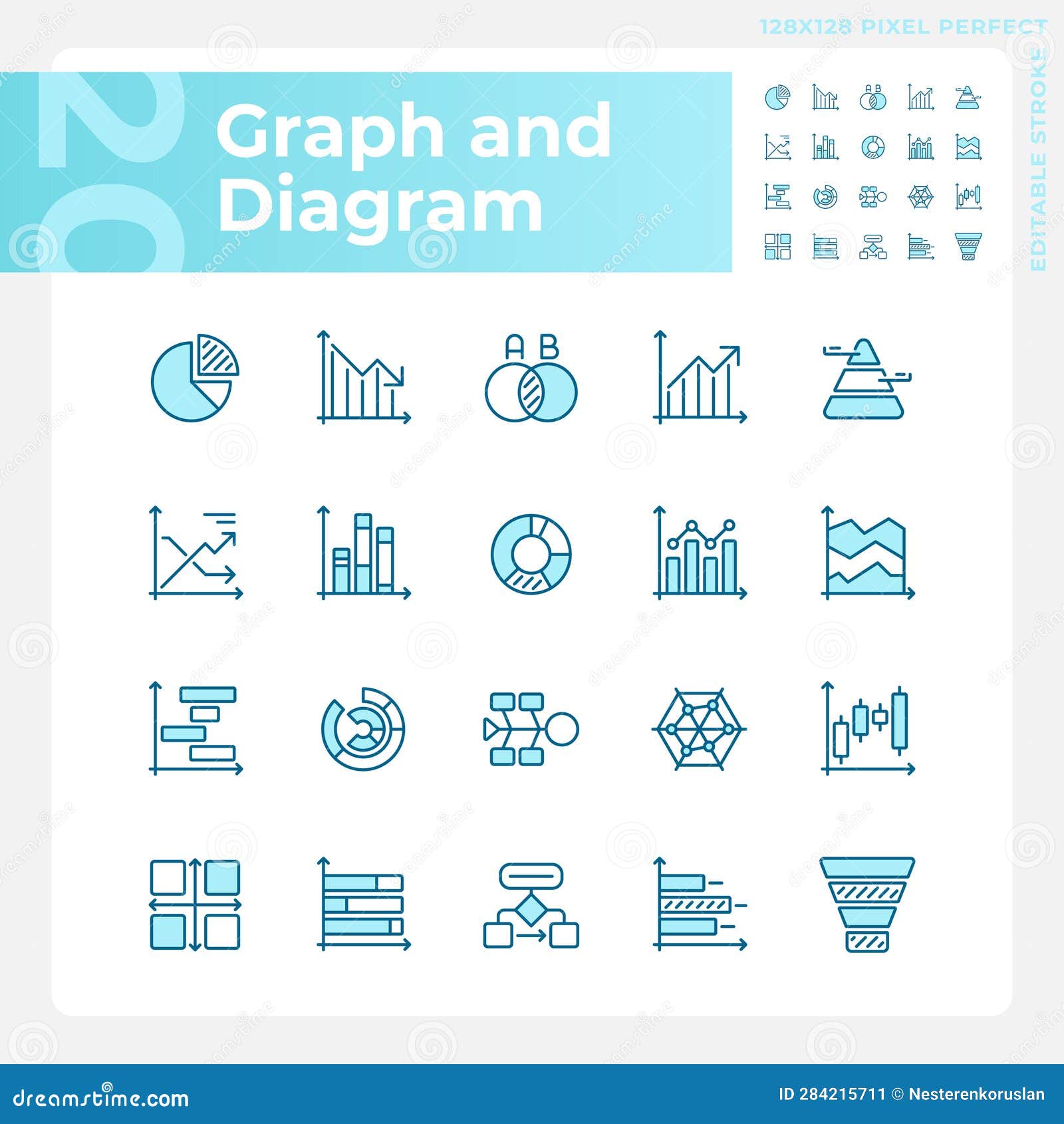 Graph and Diagram Light Blue Icons Stock Illustration - Illustration of ...