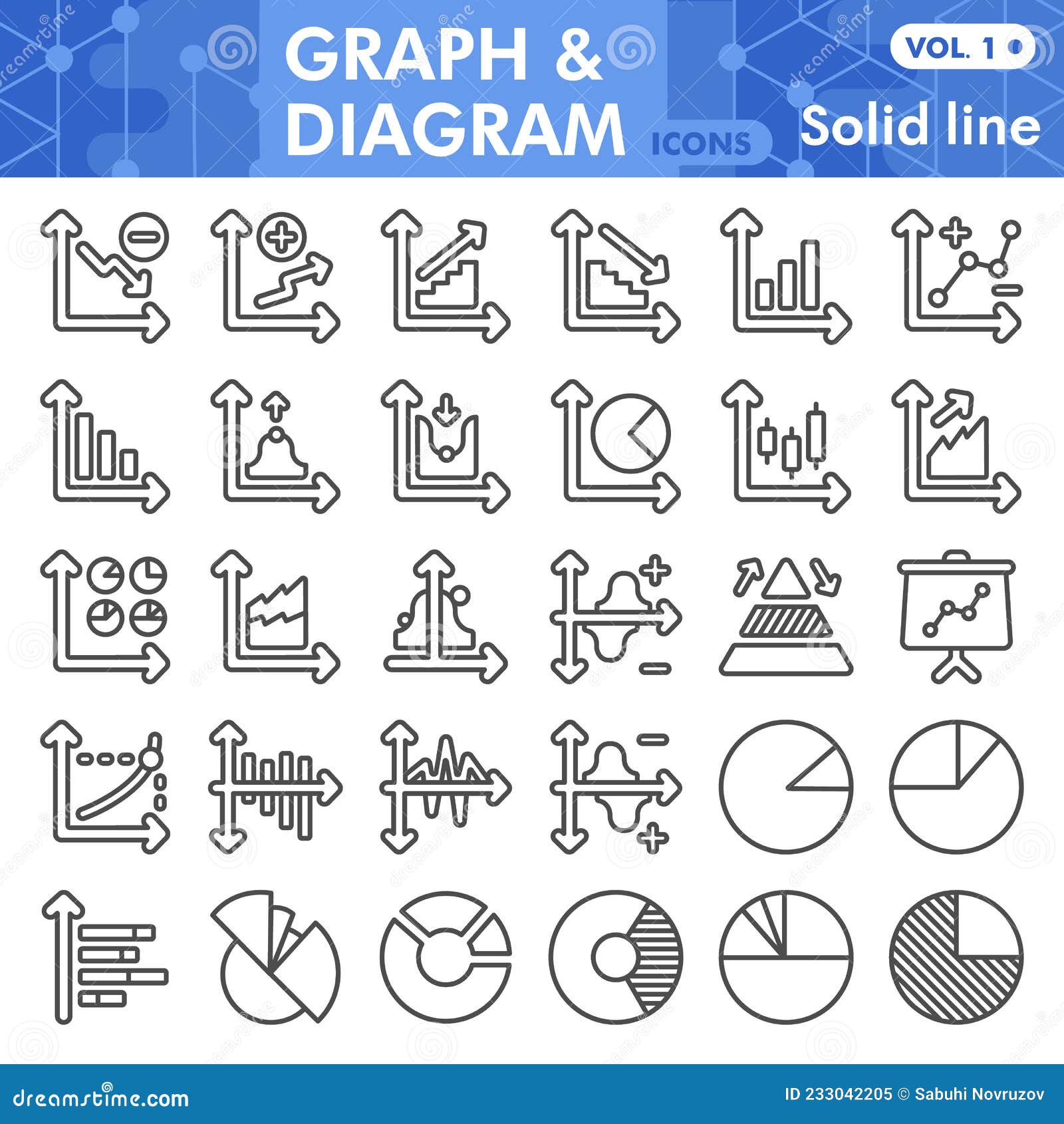 Graph and Diagram Line Icon Set, Growth Chart Symbols Collection or ...