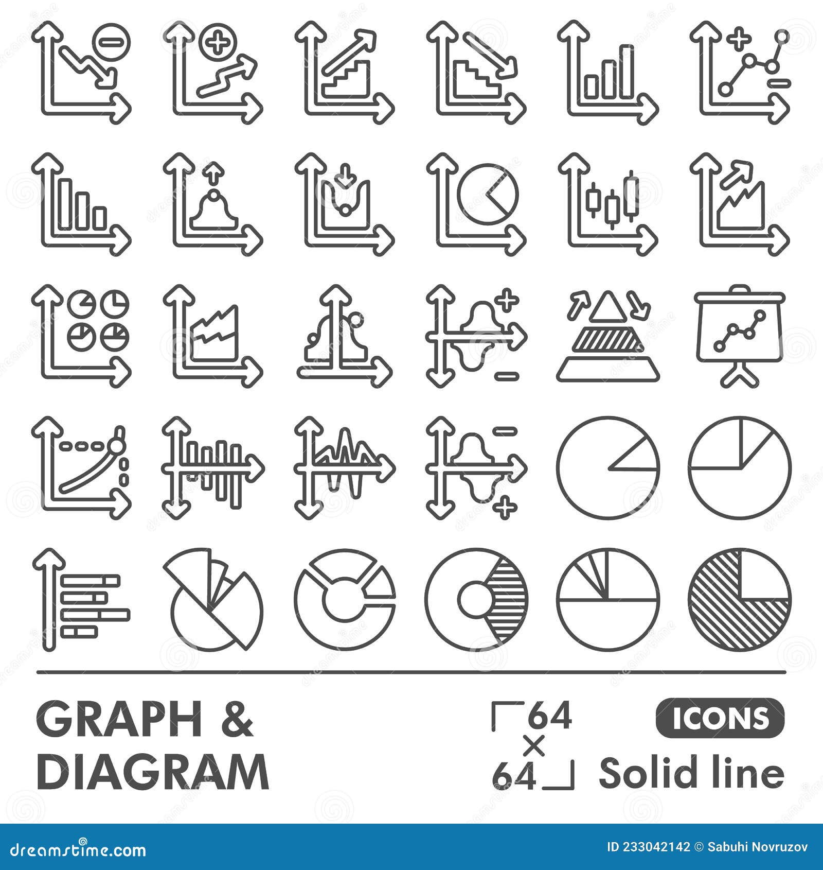 Graph and Diagram Line Icon Set, Growth Chart Symbols Collection or ...