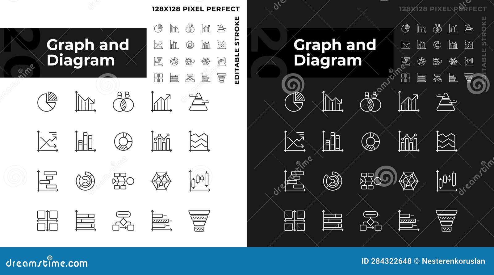Graph and Diagram Linear Icons Set for Dark, Light Mode Stock ...