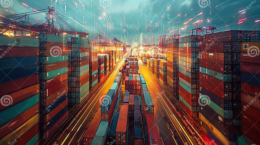 Graph Displaying Columns Against the Backdrop of Shipping Containers in ...