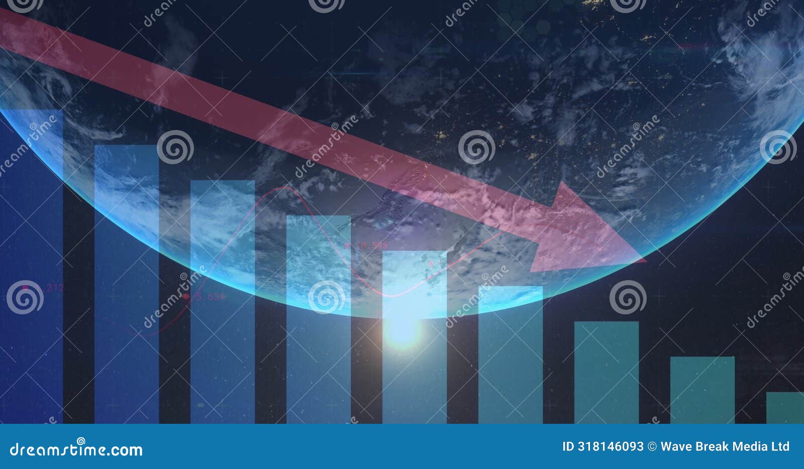 Graph Displaying Rising and Falling Bars, Featuring Downward Red Arrow ...