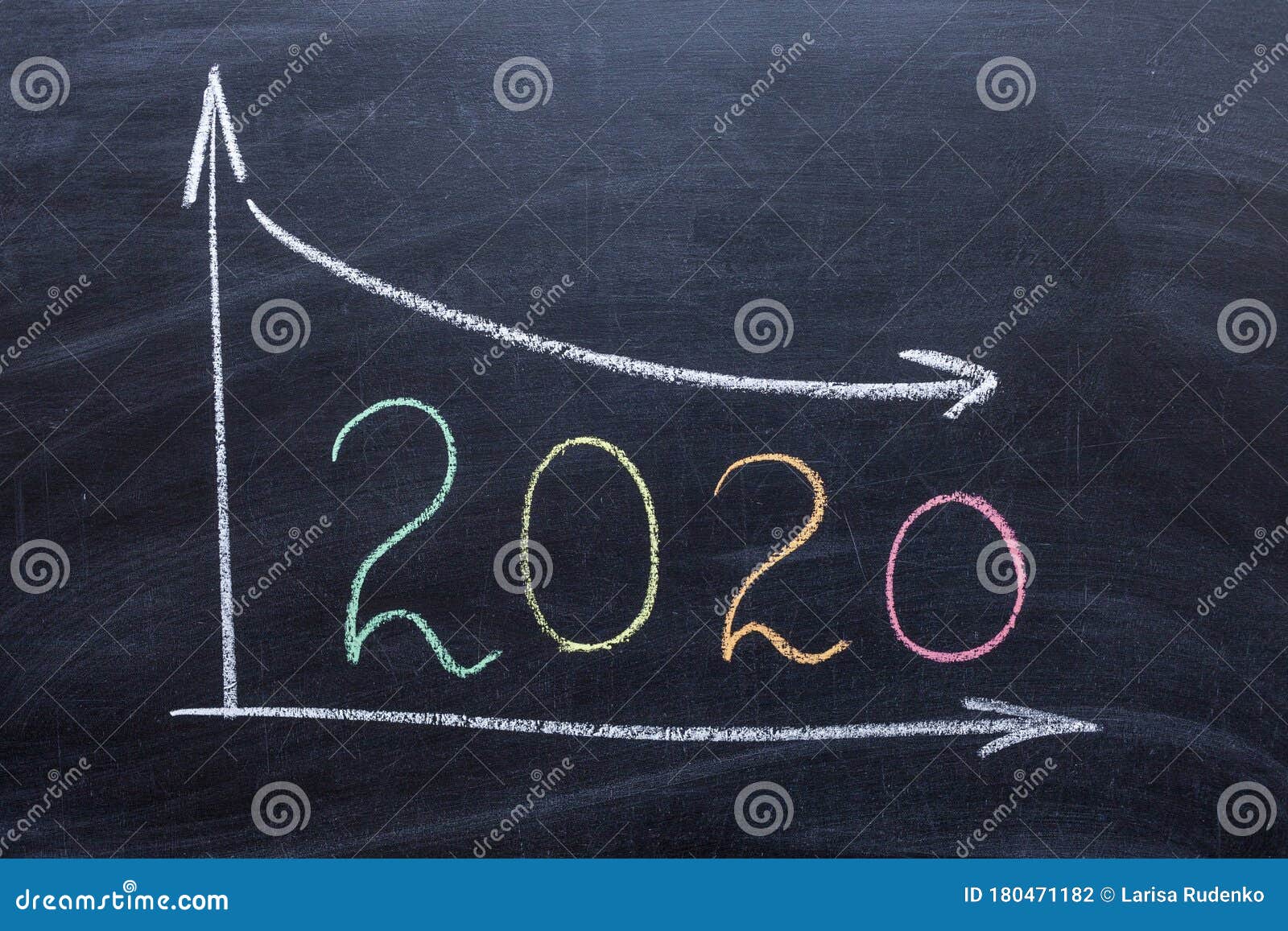 Graph of the Economy`s Decline in 2020. Drawing on a Chalk Board Stock ...