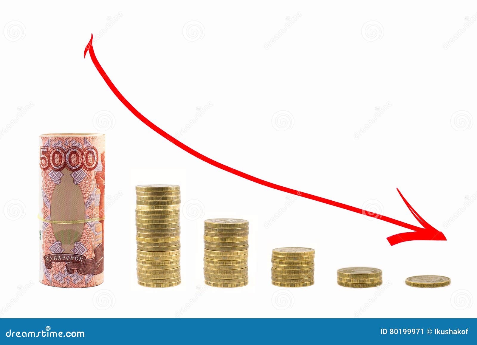 The Graph of Fall of the Money. Red Arrow Down Stock Image - Image of ...