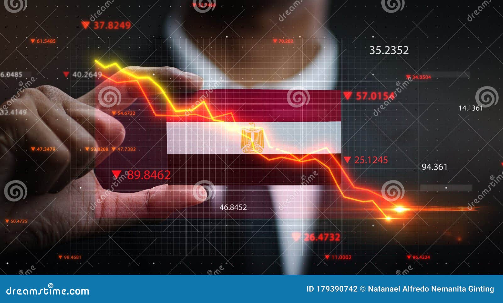 Graph Falling Down in Front of Egypt Flag. Crisis Concept Stock Photo ...