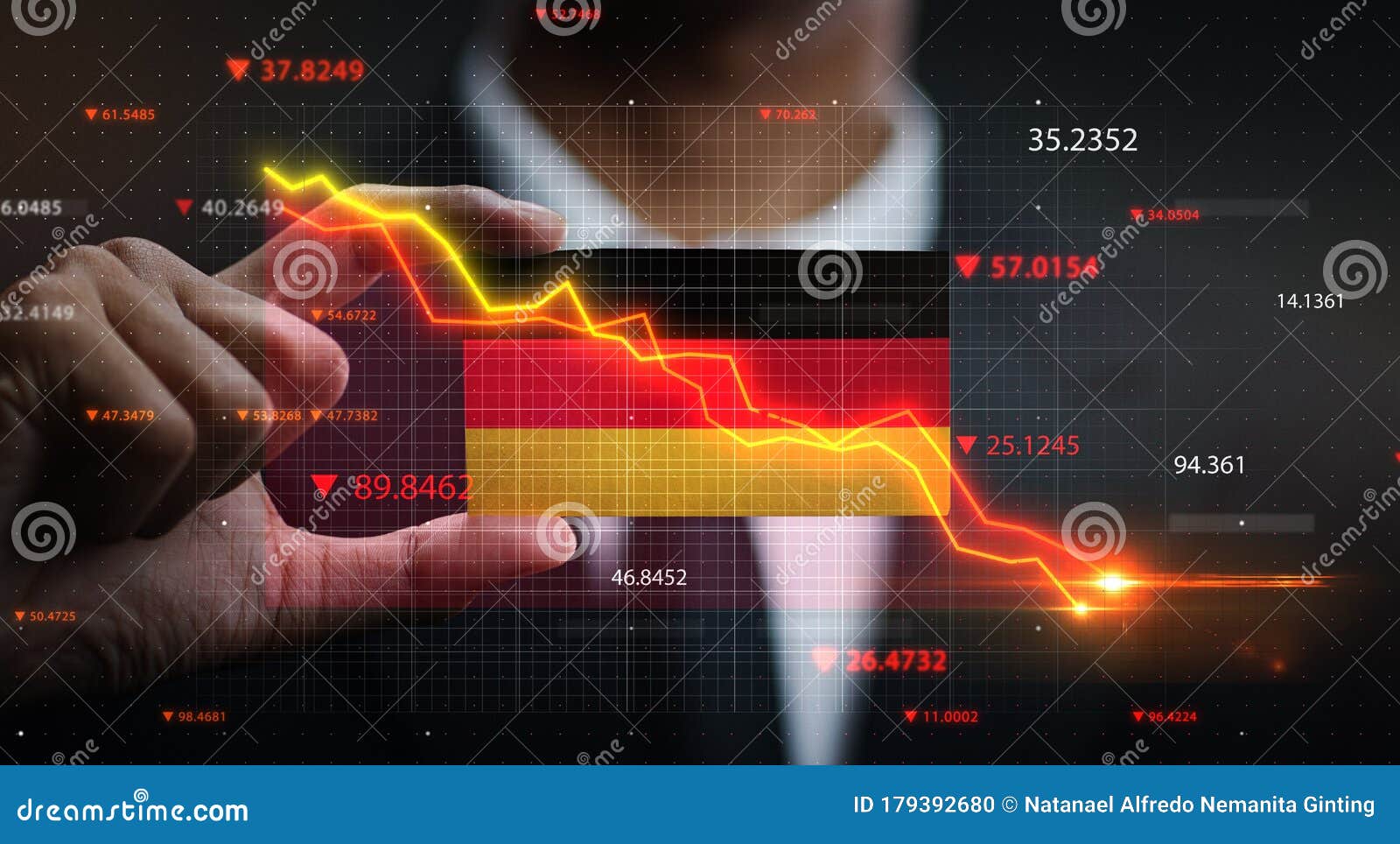 Graph Falling Down in Front of Germany Flag. Crisis Concept Stock Photo ...