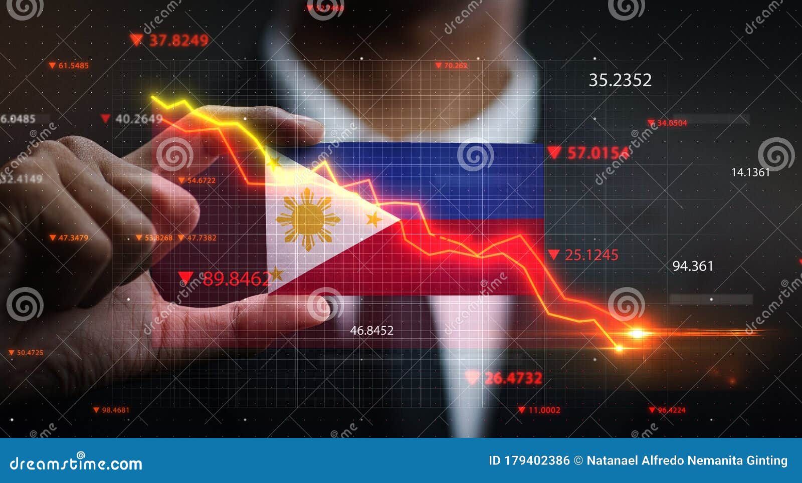 Graph Falling Down in Front of Philippines Flag. Crisis Concept Stock ...