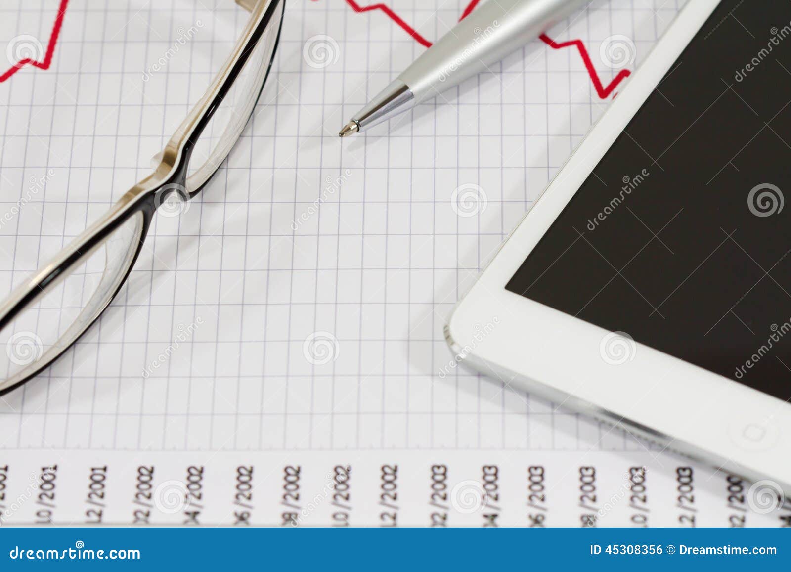 Graph, Glasses, Pen and Tables Stock Photo - Image of technology ...